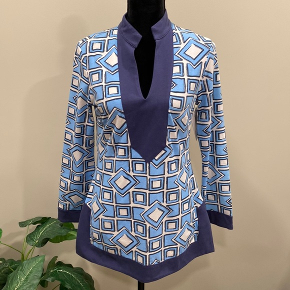 MAHI GOLD | Tops | Mahi Gold Beachy Long Sleeve Navy And Aqua Tunic Nwt ...